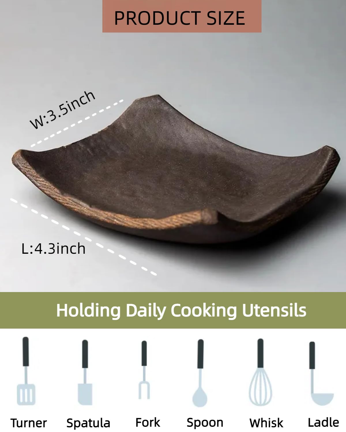 Ceramic Spoon Rest, Rustic Stove Top Spoon Holder, 4.3''Kitchen Counter Cooking Spoon Rest, Farmhouse Spoon Holder, Hand Made Creative Utensils Rest for Holding Spatula, Spoons, Ladles,Tongs