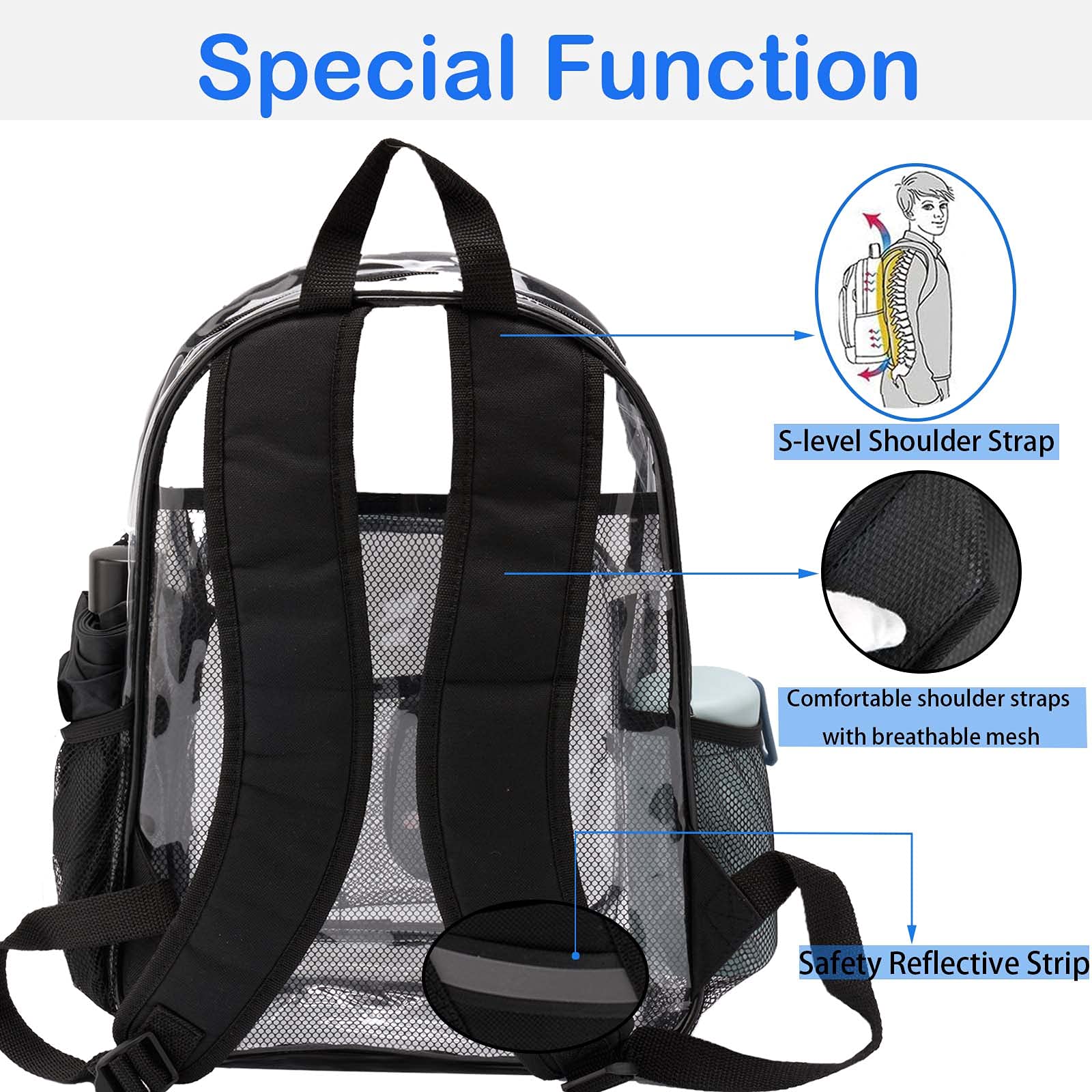 BAJNOKOU Clear Backpack Heavy Duty Pvc Bookbag for School - See Through Transparent Stadium Approved Backpacks for Women Concert Sport Venues Work Travel,Black