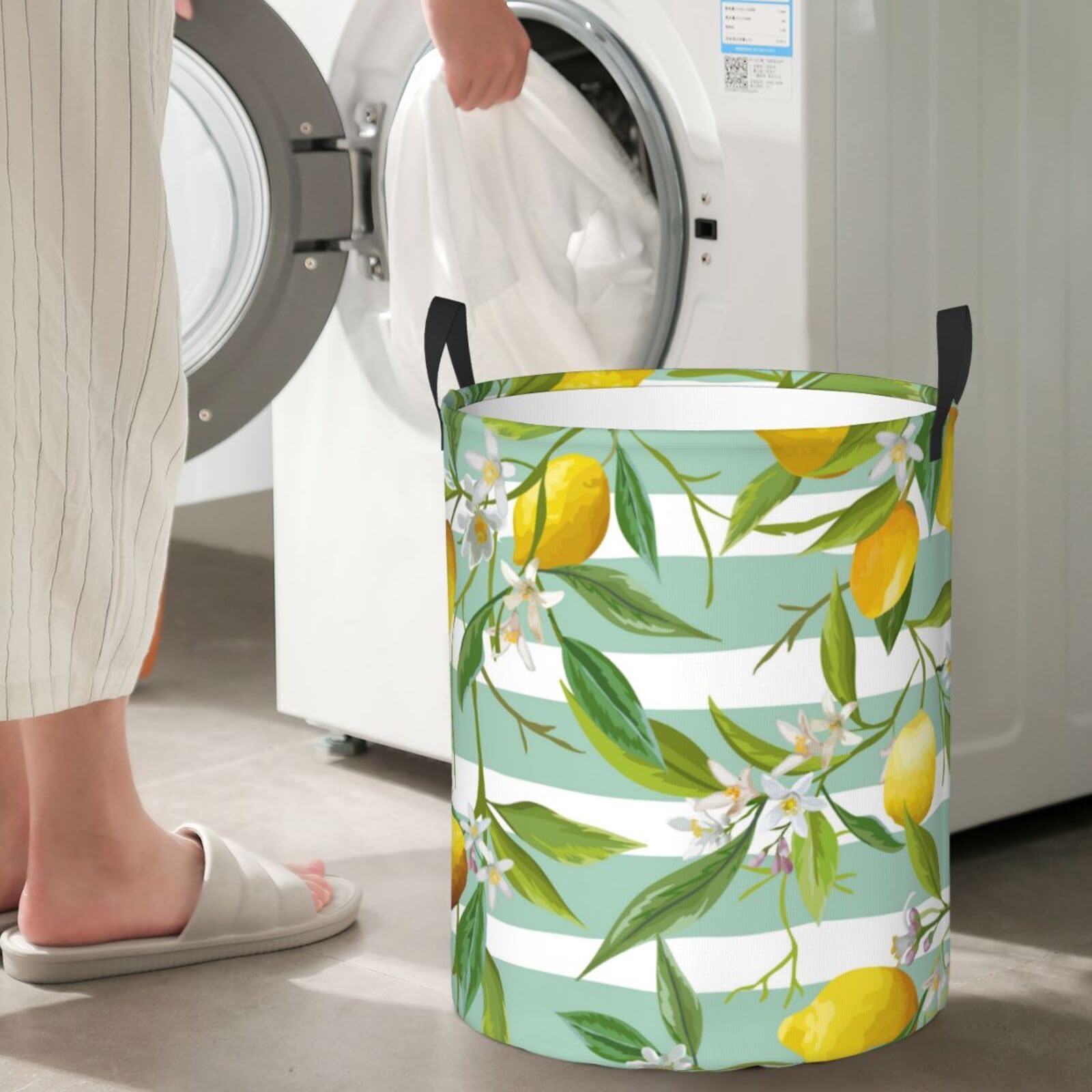 oacyit Laundry Basket Lemon Fruits Laundry Hamper Waterproof Idea Hampers for Laundry,Large Collapsible Laundry Baskets with Handle Suitable for Bedroom Bathroom Utility Room Kitchen
