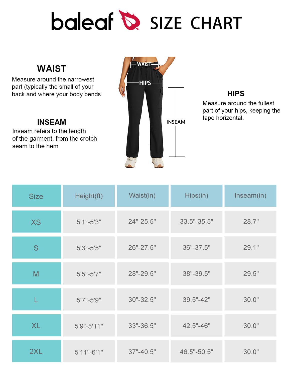 BALEAF Women's Hiking Pants Boot Cut Quick Dry Pants Water Resistant Lightweight UPF 50+ Outdoor Black 2XL