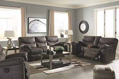 Signature Design by Ashley Boxberg Oversized Faux Leather Manual Pull Tab Reclining Sofa, Dark Brown
