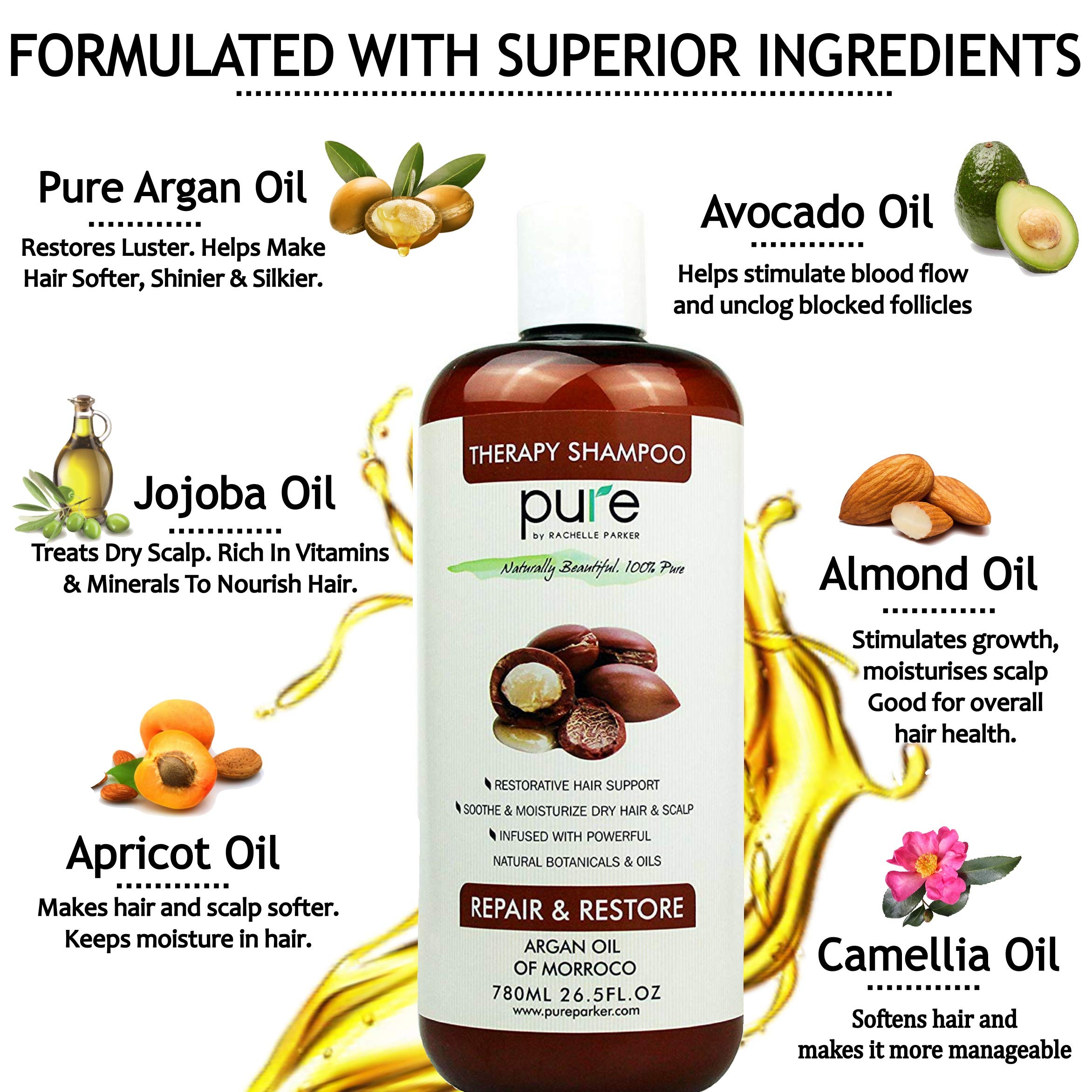 PURE Shampoo and Conditioner Set, HUGE 26.5 oz. Each Extra Strength Formula with Keratin & Dead Sea Minerals, Moisturizes Dry & Damaged Hair (Argan Oil Shampoo & Conditioner)