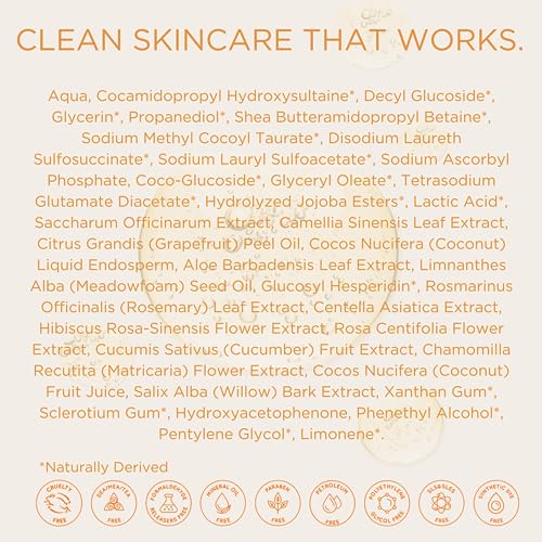InstaNatural Vitamin C Cleanser Face Wash, Brightens and Reduces Signs of Aging, Fine Lines and Uneven Texture, with Coconut Water and Aloe Vera, 6.7 FL Oz