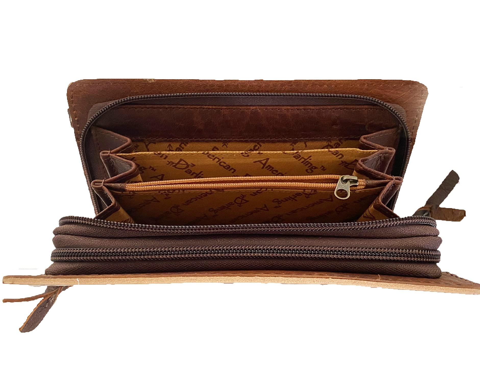 American Darling Womens Tooled Leather Sunflower Crossbody Clutch Purse, Brown