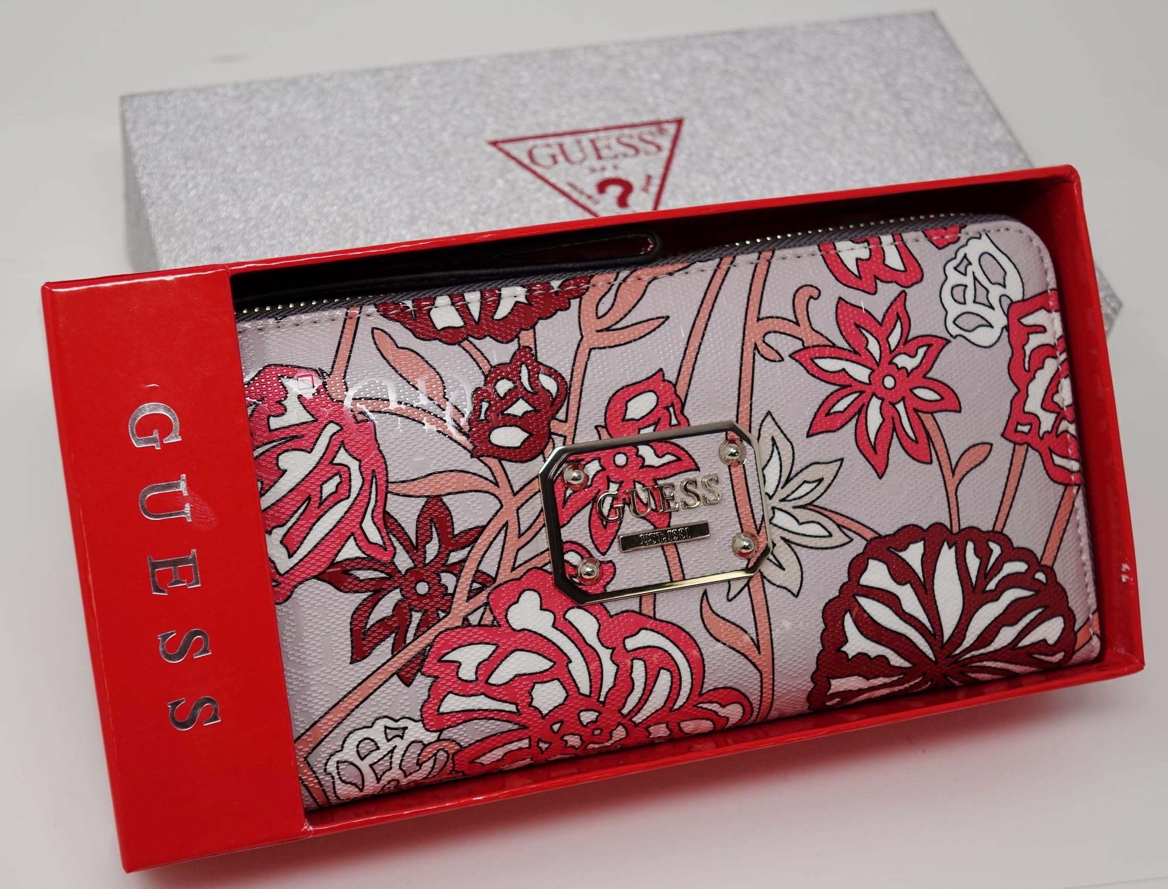 GUESS Boxed Ophelia Large Zip Around Wallet (Rose Multi)