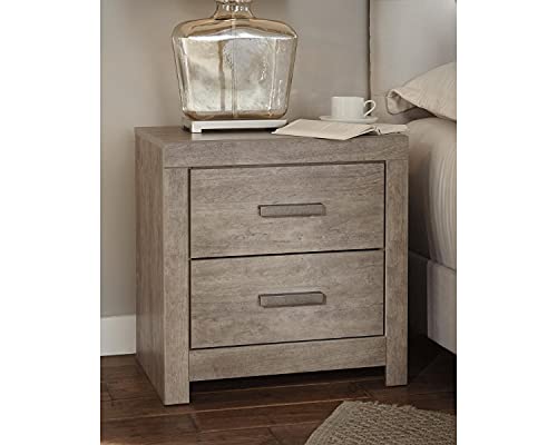 Signature Design by Ashley Culverbach Modern 2 Drawer Nightstand with 2 USB Charging Stations, Weathered Gray