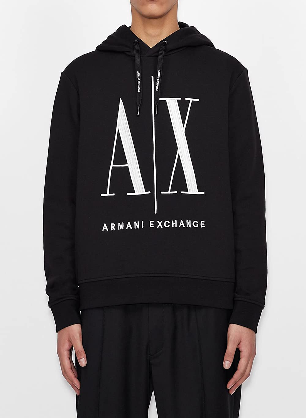 AX Armani Exchange Men's Icon Project Embroidered Logo Hooded Sweatshirt, Black, XL