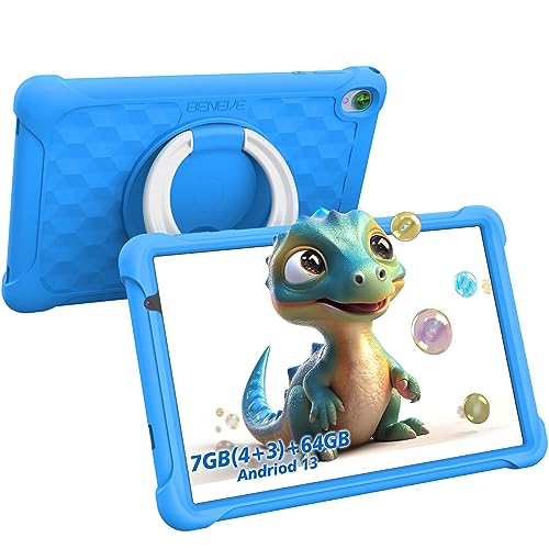 Kids Tablet, 10 Inch Tablet for Kids 7GB(4+3 Expand) RAM+64GB/1TB ROM Android 13 Tablet for Toddler with Case, WiFi, Bluetooth, Dual Camera, Parental Control, Google Play Store Pre Installed (Blue)