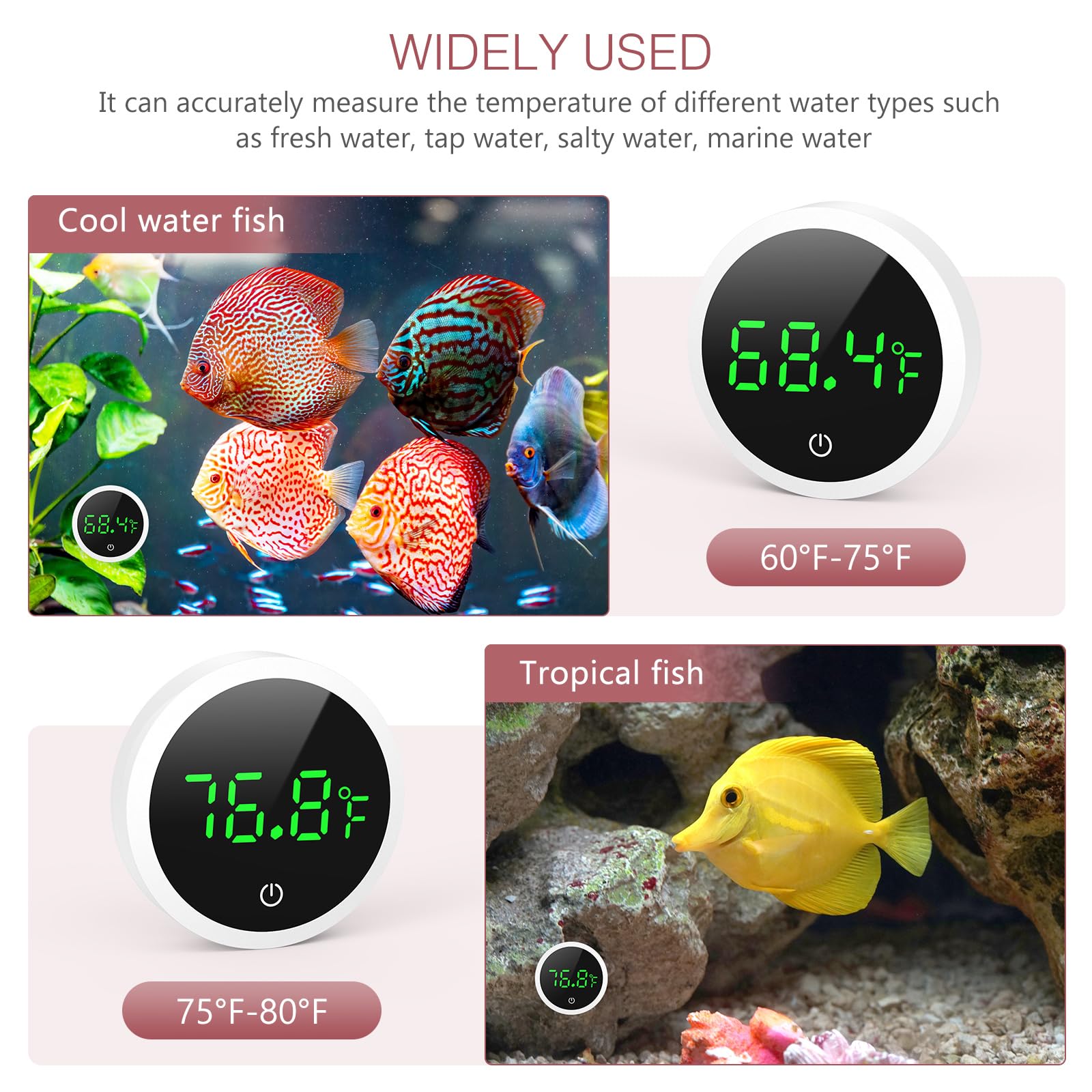 LOFICOPER Aquarium Thermometer, Digital Fish Tank Thermometer, Stick-on Reptile Thermometer with LED Touch Screen, Battery, for Fish, Aquatic Pets, Axolotl, Turtle, β
