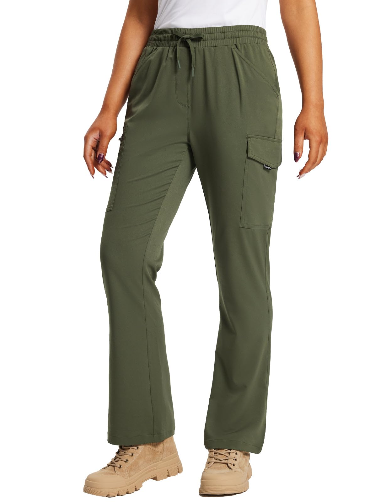 BALEAF Women's Hiking Pants Boot Cut Quick Dry Pants Water Resistant Lightweight UPF 50+ Outdoor Dark Army M