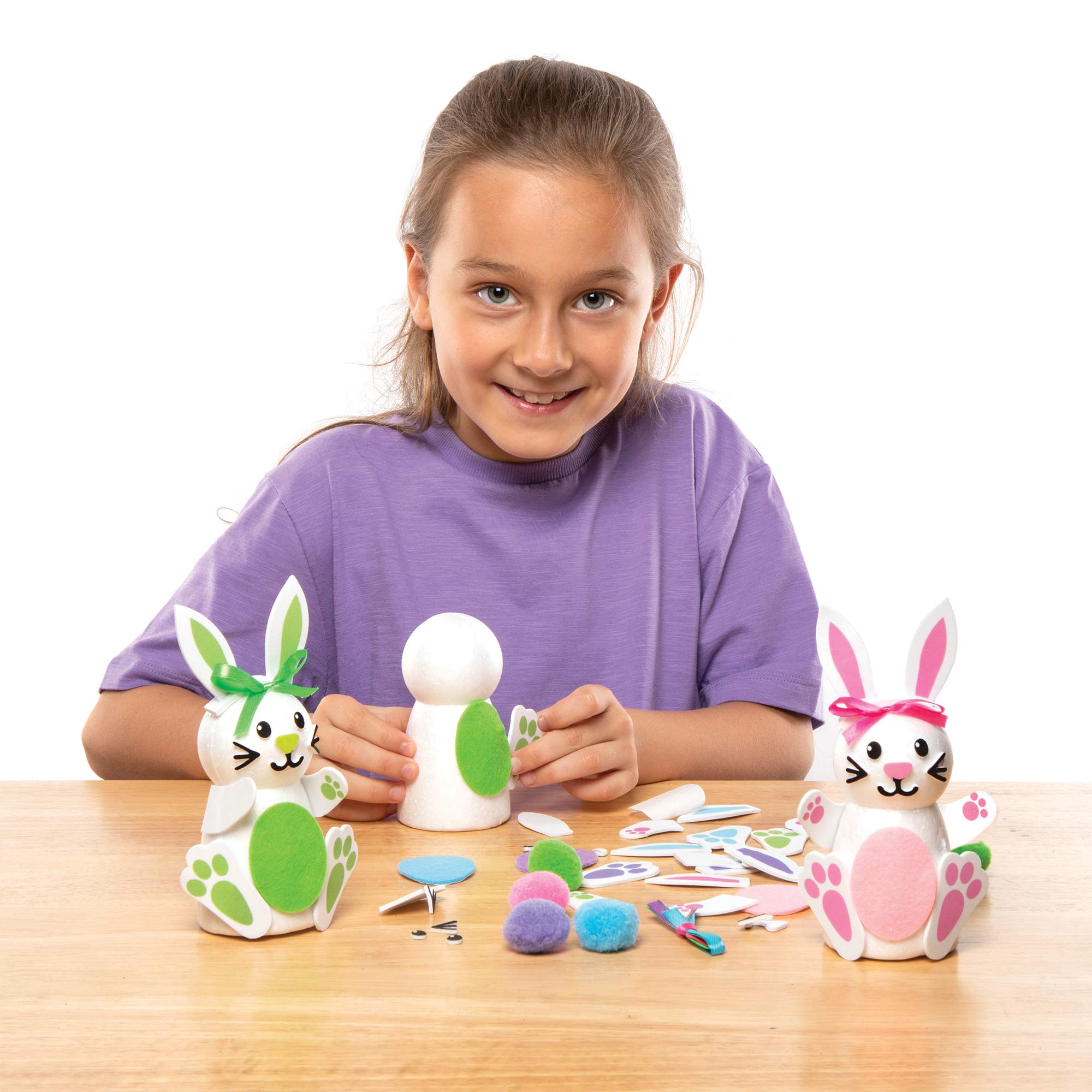 Baker Ross AT413 Build A Bunny Kits - Pack of 4, Creative Easter Art and Craft Supplies for Kids to Make and Decorate