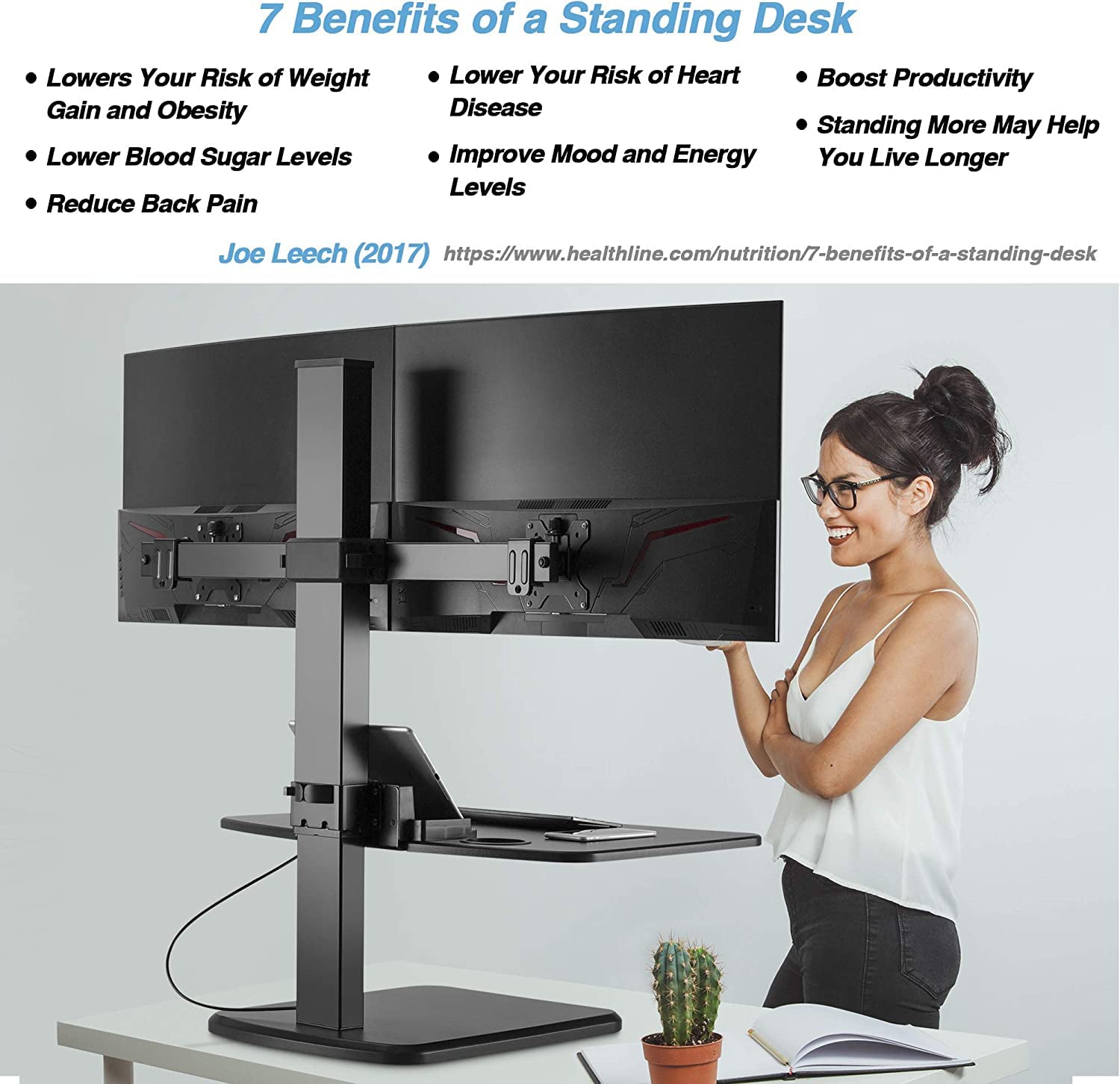AVLT Dual 32" Monitor Gas Spring Height Adjustable Standing Desk Converter with 28"x 18.9" Spacious Worksurface Sit to Stand Table Sturdy Small Footprint