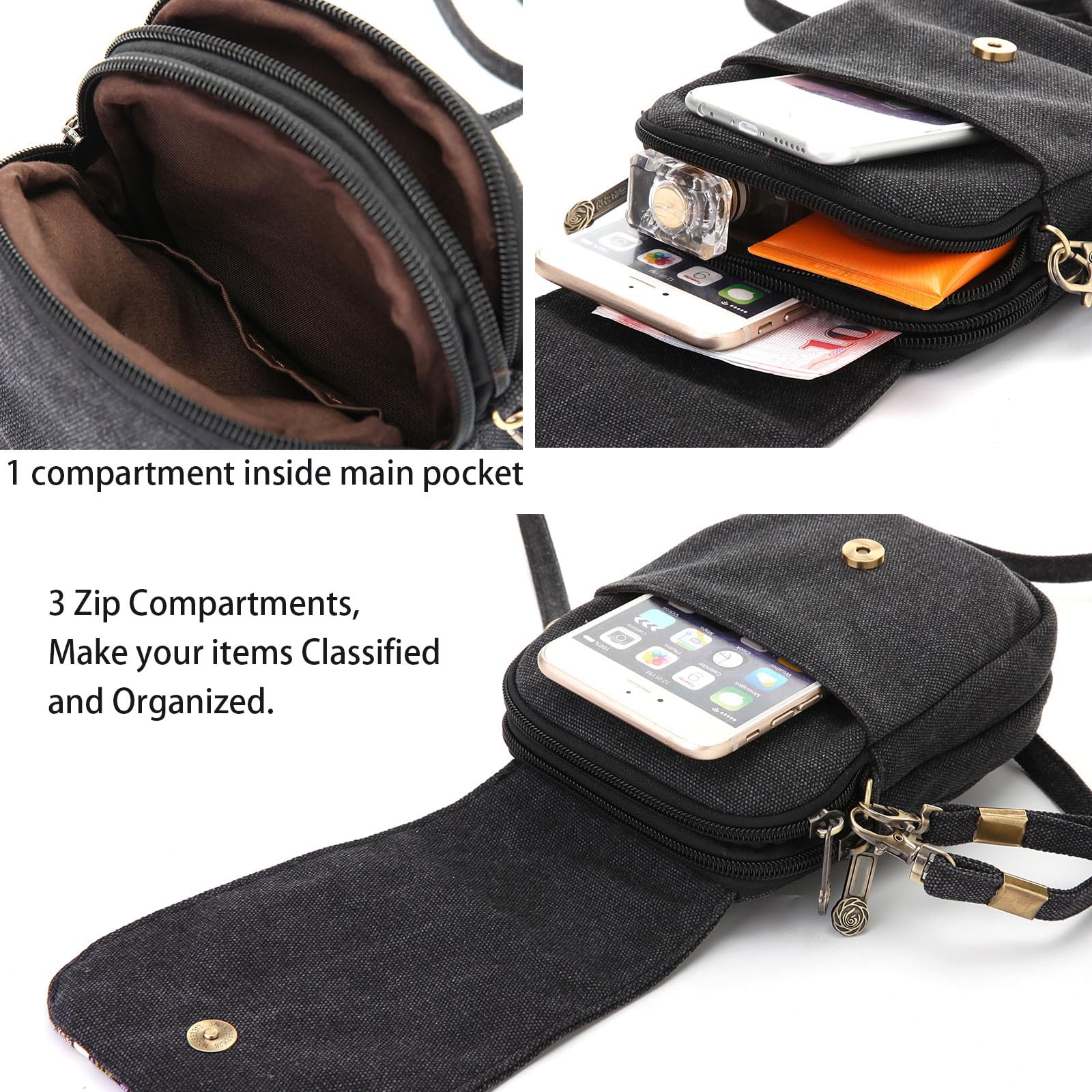 Goodhan Embroidery Canvas Crossbody Bag Cell phone Pouch Coin Purse for Women