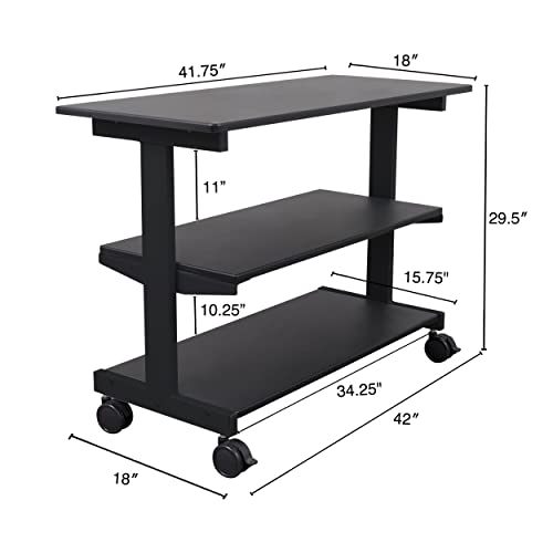 Stand Up Desk Store 3-Shelf Rolling Desk Return Side Desk Organizer and Bookcase on Wheels