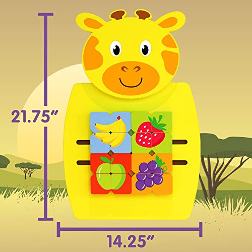 SPARK & WOW Giraffe Activity Wall Panel - 18m+ - Toddler Activity Center - Wall-Mounted Toy - Busy Board Decor for Bedrooms, Daycares and Play Areas