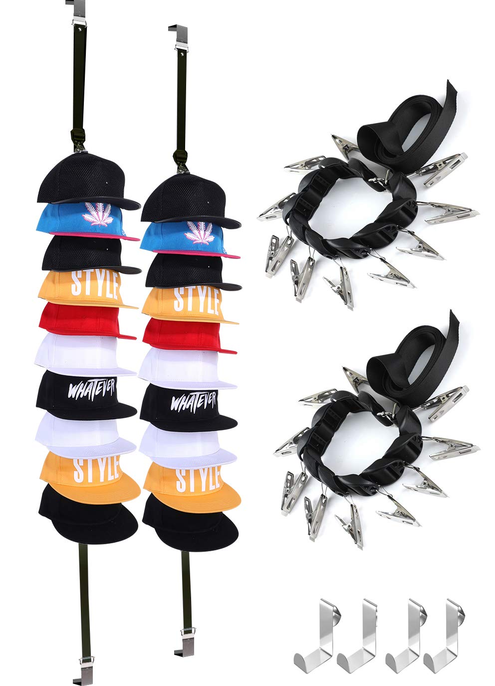 Hat Rack, Cap Rack Hat Organizer for Baseball Cap, Holds 10 Caps for Baseball Hats, Ball Caps Rack Door Closet Organizer for Men Girl Boy Women Hat Collections - Perfect Holder Storage Display (2PACK)