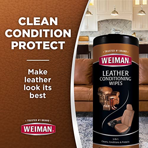 Weiman Leather Wipes - 4 Pack - Clean Condition Ultra Violet Protection Help Prevent Cracking or Fading of Leather Couches, Car Seats and Interior, Shoes and Other Leather Surfaces