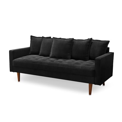 SILKIR Mid-Century Modern Small Spaces Comfy Velvet Living Room,Office,and Apartment,Loveseat Couch Sofas, 70 Inch, Black
