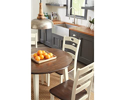 Signature Design by Ashley Woodanville Cottage 40" Round Drop Leaf Dining Table, Cream & Brown