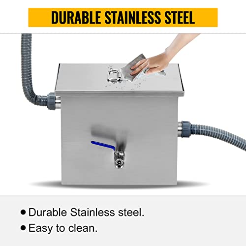 Commercial Grease Interceptor, Stainless Steel Grease Trap, Under Sink Grease Trap Waste Water Oil-Water Separator for Restaurant, Cafe, Canteen, Factory, Kitchen,8 LB,Silver
