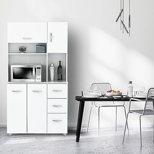 Inval America 4 Door Microwave Storage Cabinet, 15.35 x 35.04 x 66.14, White