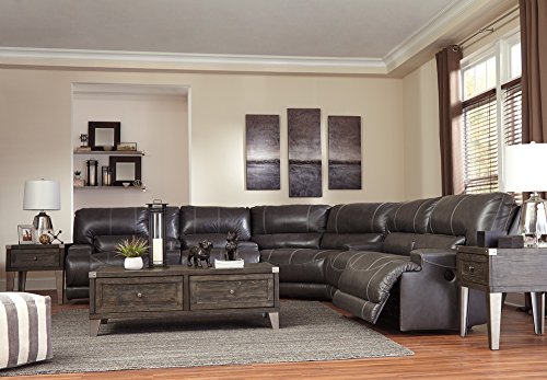 Signature Design by Ashley McCaskill Leather 2 Seat Oversized Power Reclining Sofa Dark Gray
