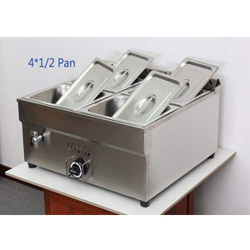 INTBUYING Propane Gas 4-Compartment Commercial Restaurant Cafe Catering Bain-Marie Buffet Sause Tabletop Desktop Countertop Food Warmer Steam Table