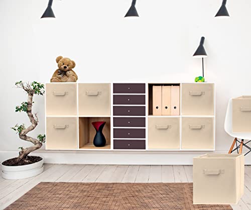 Pomatree Fabric Storage Cubes - 8 Pack - Cube Storage Organizer Bins | Handles on Both Sides | Foldable Cube Storage Bin for Home, Kids Room, Nursery and Playroom | Closet and Toys (Beige)