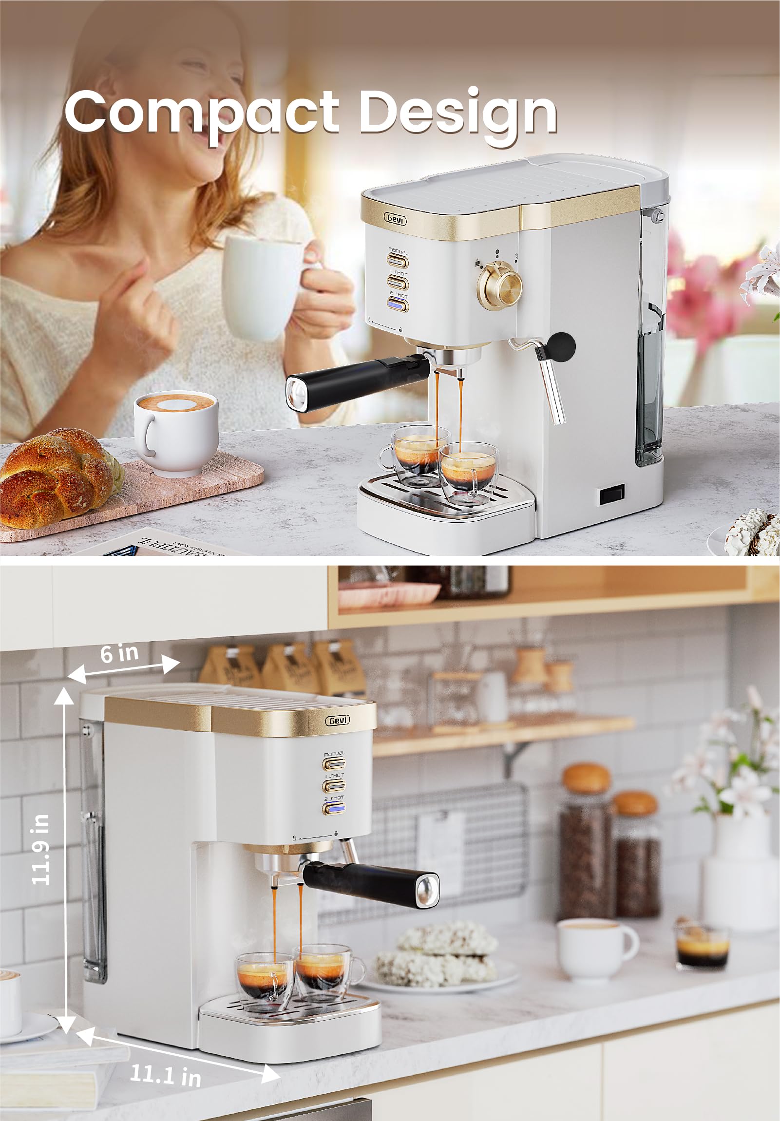 Gevi Espresso Machine 20 Bar High Pressure,Compact Espresso Machines with Milk Frother Steam Wand,Cappuccino & Latte Maker with Volume Control for Home,Espresso Maker,Gift for Coffee Lover