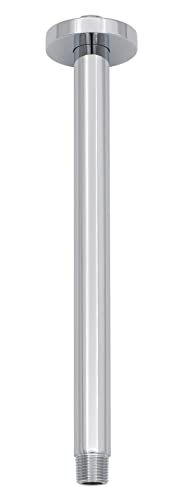 Aquaiaw Shower Arm and Wall Supply Elbow Bundle, 12 inch Ceiling Mount Shower Arm with Anti-Scratch Flange, Wall Union with Handheld Shower Head Holder, Both Solid Brass, Both Polished Chrome
