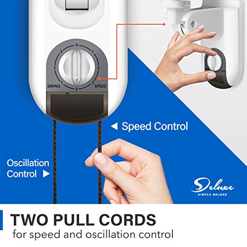 Simple Deluxe Digital Household Wall Mount Fans 16 Inch Adjustable Tilt, 90 Degree, 3 Speed Settings, Basic, White