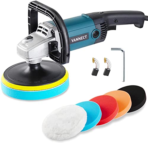 Buffer Polisher, 1200W 7-inch Car Polisher with 6 Variable Speed, 5 Foam Pads, Detachable Handle and Safety Lock Car Buffer Polisher Ideal for Car Sanding, Polishing, Waxing (Upgraded)