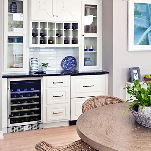 NewAir 24" Built-In 52 Bottle Compressor Wine Fridge in Stainless Steel with Precision Digital Thermostat and Premium Beech Wood Shelves