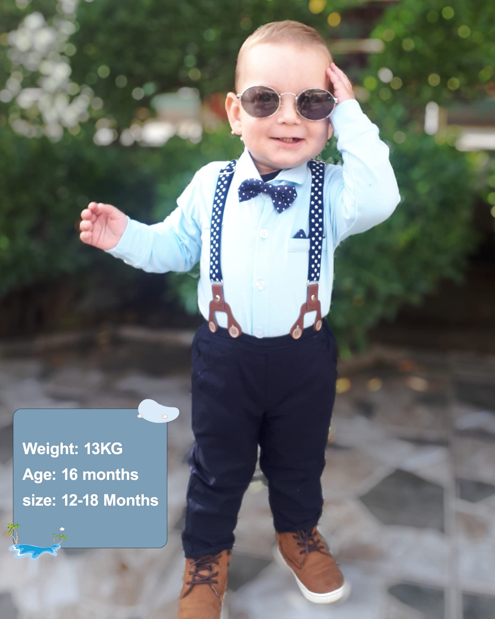 YALLET Baby Boy Clothes Set Infant Tuxedo Long Sleeve Gentleman Suit Outfits + Beret Hat + Suspender Pants + Bowtie 0-18M