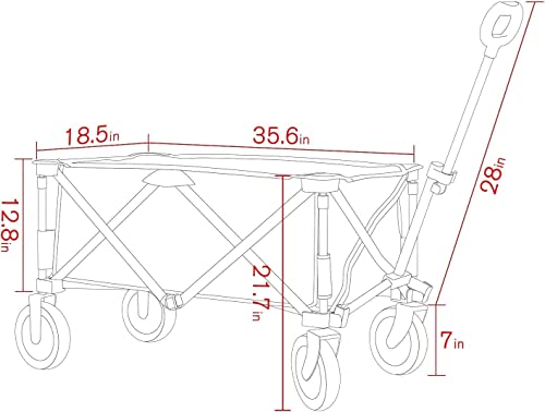 Portal Collapsible Folding Wagon, Push Pull Foldable Beach Wagon Cart with All-Terrain Wheels, Heavy Duty Utility Grocery Wagon for Outdoor Camping Garden Sport Shopping, Holds 225 lbs, Grey/Orange