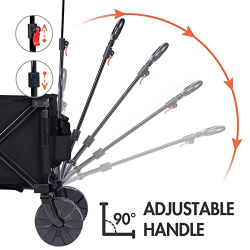 PORTAL Collapsible Folding Utility Wagon, Foldable Wagon Carts Heavy Duty, Large Capacity Beach Wagon with All Terrain Wheels, Outdoor Portable Wagon for Camping, Garden, Shopping, Groceries, Black