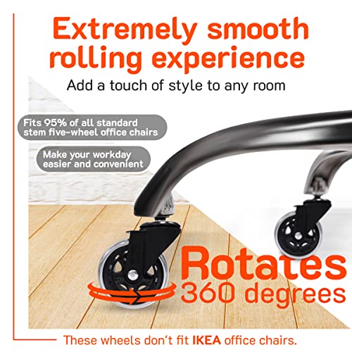 Office Chair Wheels - 98% Universal Fit Caster (3 Inch, Set of 5) Replacement Rollerblade Style Desk for Hardwood Tile Vinyl Carpet Casters