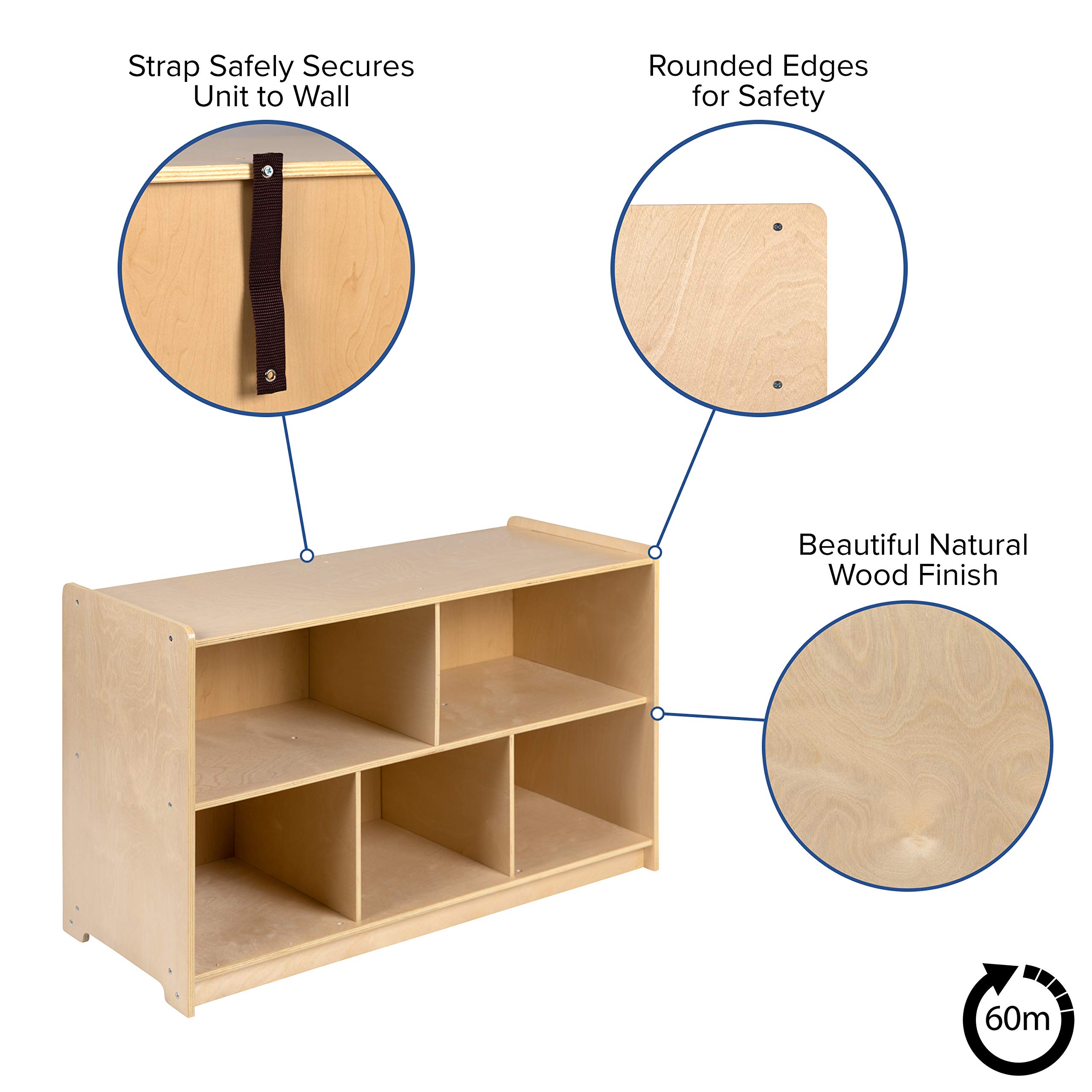EMMA + OLIVER Wooden 5 Section School Classroom Storage Cabinet for Commercial or Home Use