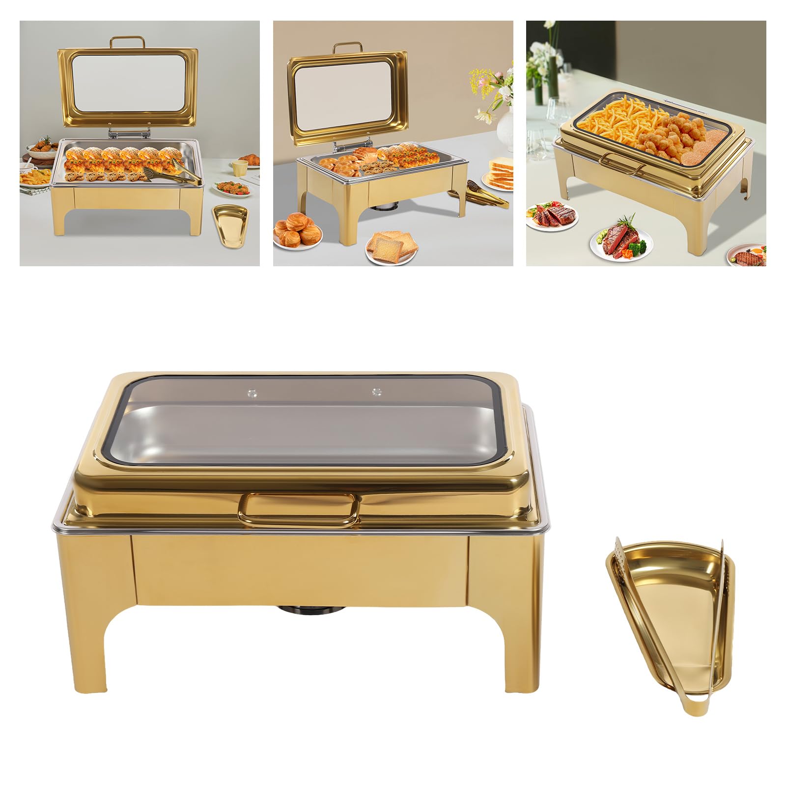 Chafing Dishes for Buffet, 10.5QT Rectangular Stainless Steel Chafing Dish Buffet Set with Glass Lid, Chafers and Buffet Warmers Sets for Catering Events Parties Weddings Dinners