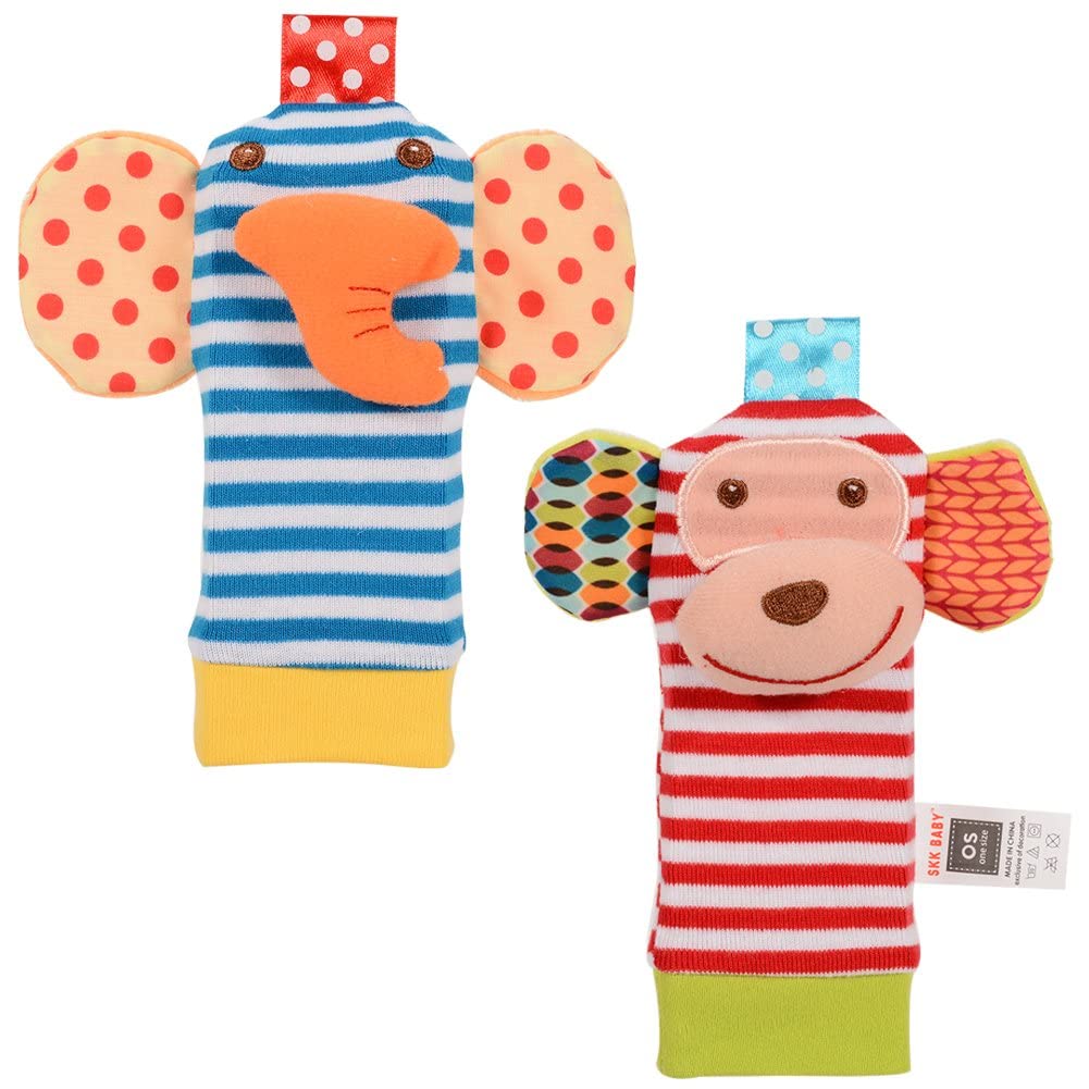 Baby Soft Rattles Toys,Infant Sensory Development Hand Grip Toys,Cute Stuffed Animal Handbells for Baby Gift(4 Pack)