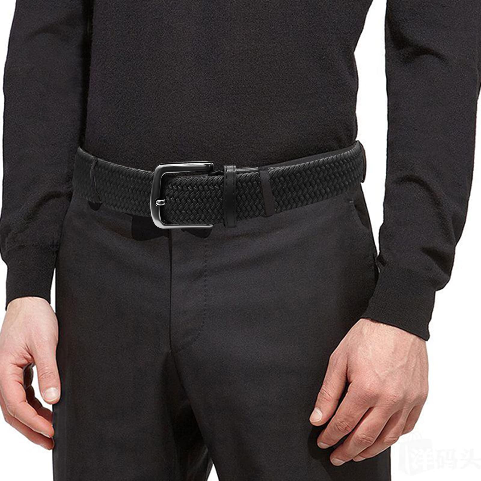 BRAMASOLE Mens Belts Casual Nylon Tactical 2 Pack Adjustable Stretch Braided Web Elastic Fabric Belt Outdoor Golf for Men Pants Jeans (Black/Grey, 32"-34" Waist Adjustable