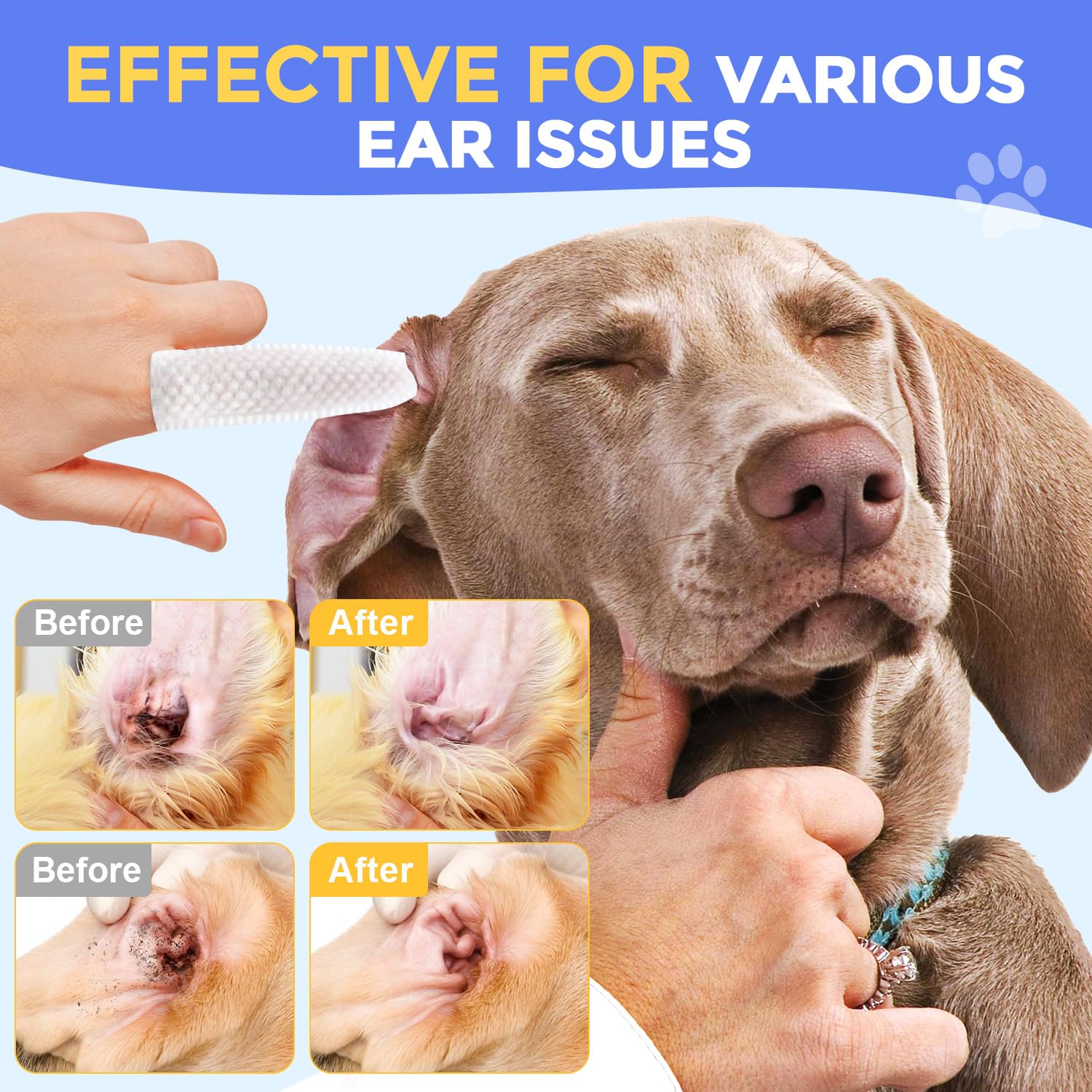 PUPMATE Ear Finger Wipes for Dogs & Cats - Cleaning Earwax & Debris - Relieves Ear Itching & Discomfort - Fresh Aloe Scent - Sooths & Repair, Natural Ingredients-100 Count