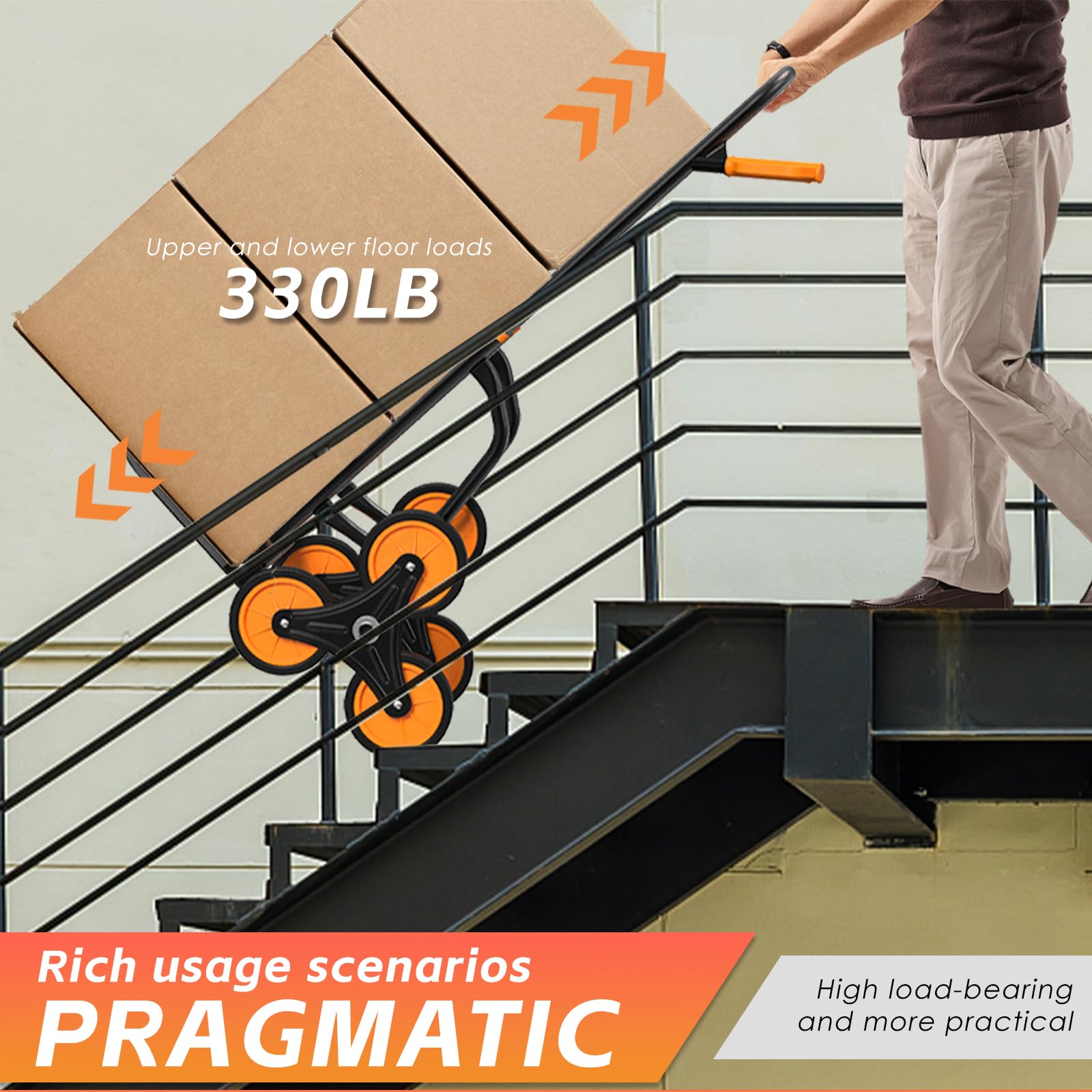 Stair Climbing Hand Truck 440lb,Heavy Duty Dolly Cart for Stairs,Thickened Upgraded Steel Tube Folding Stair Climbing Trolley with Six Wheels and Telescoping Handle