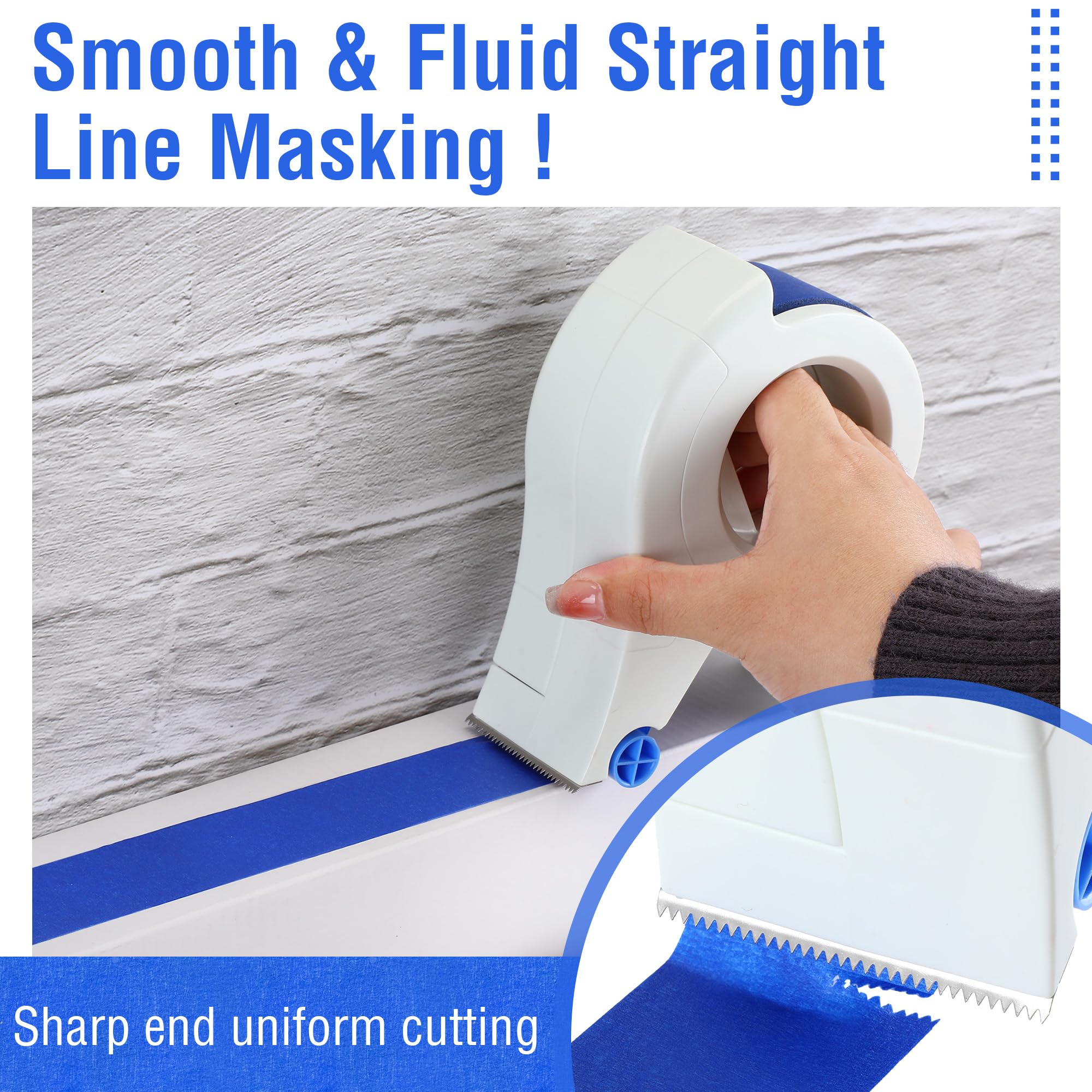 Hohean 1 Pack Masking Paint Tape Applicator Each 1.4 Inch Painters Tape, Portable Masking Set Sharp Tape Cutter for Painting, Trim, Windows, and Door Frames (White)
