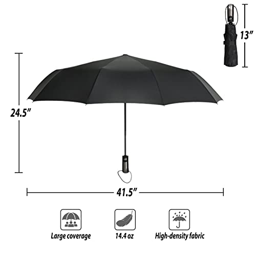 Folding Umbrella Automatic Open and Close Umbrella Windproof Waterproof Umbrella for Rain Sun UV Compact Travel Umbrella Large Portable Car Umbrella Purse Tote Backpack Suitcase Umbrella for Men Women Black