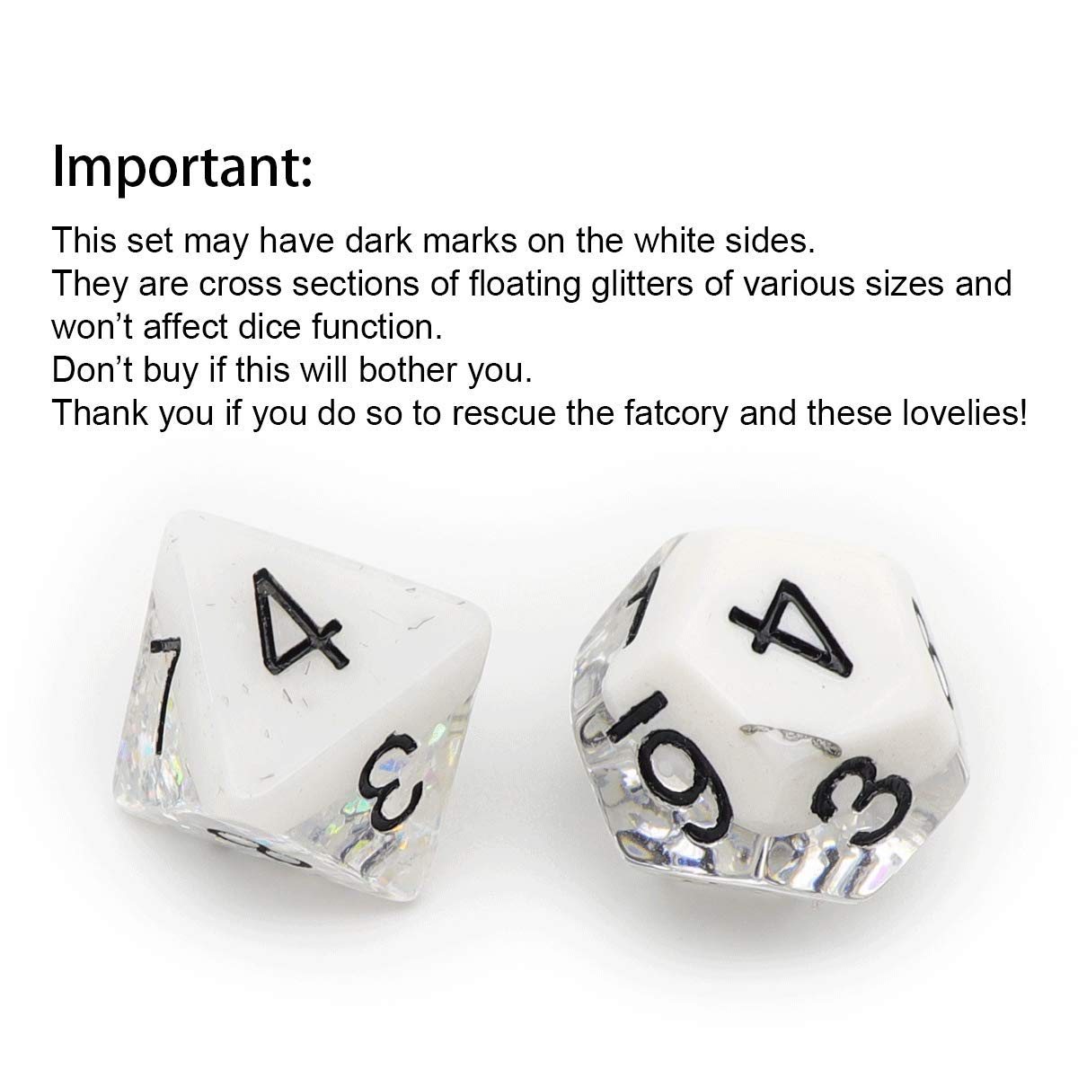 Haxtec DND Dice Set 7PCS White Layered Polyhedral D&D Dice for RPG Dungeons and Dragons (Sunlit Snow)