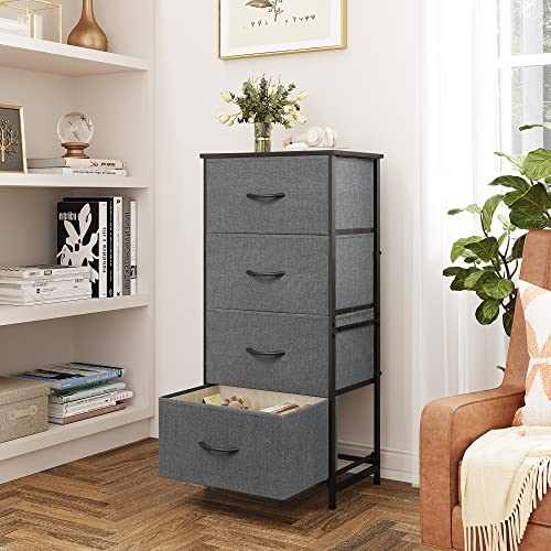 WLIVE Dresser with 4 Drawers, Storage Tower, Organizer Unit, Fabric Dresser for Bedroom, Hallway, Entryway, Closets, Sturdy Steel Frame, Wood Top, Easy Pull Handle, Dark Grey