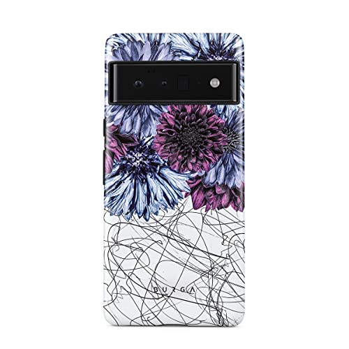 BURGA Phone Case Compatible with Google Pixel 6 PRO - Hybrid 2-Layer Hard Shell + Silicone Protective Case -Dazzling Purple Dahlia Floral Print Pattern Doodle - Scratch-Resistant Shockproof Cover