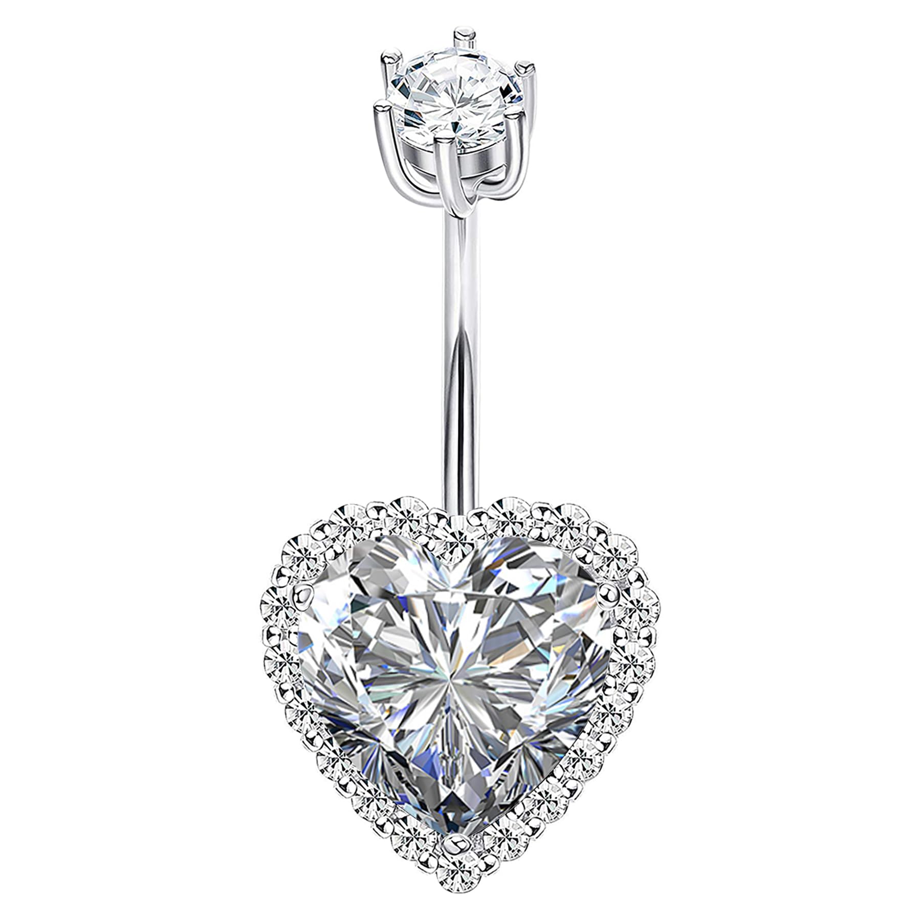 Arardo 925 Sterling Silver 14G Belly Button Rings Clear CZ Navel Rings Body Piercing Jewelry Luxurious Heart AB0086
