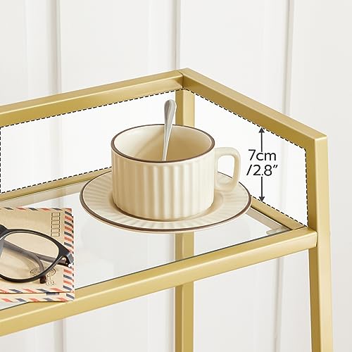 HOOBRO Gold Bookshelf, 3-Tier TemperedĀ Glass Bookcase, Bathroom Storage Stand, Record Storage Rack with Side Guards, Strong and Durable, for Bathroom, Bedroom, Living Room Modern Style, Gold GD77CJ01